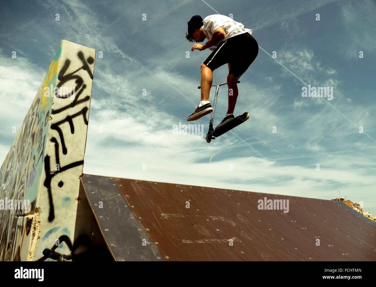 Acrobatic jumps scooter in Valencia, Spain Stock Photo - Alamy