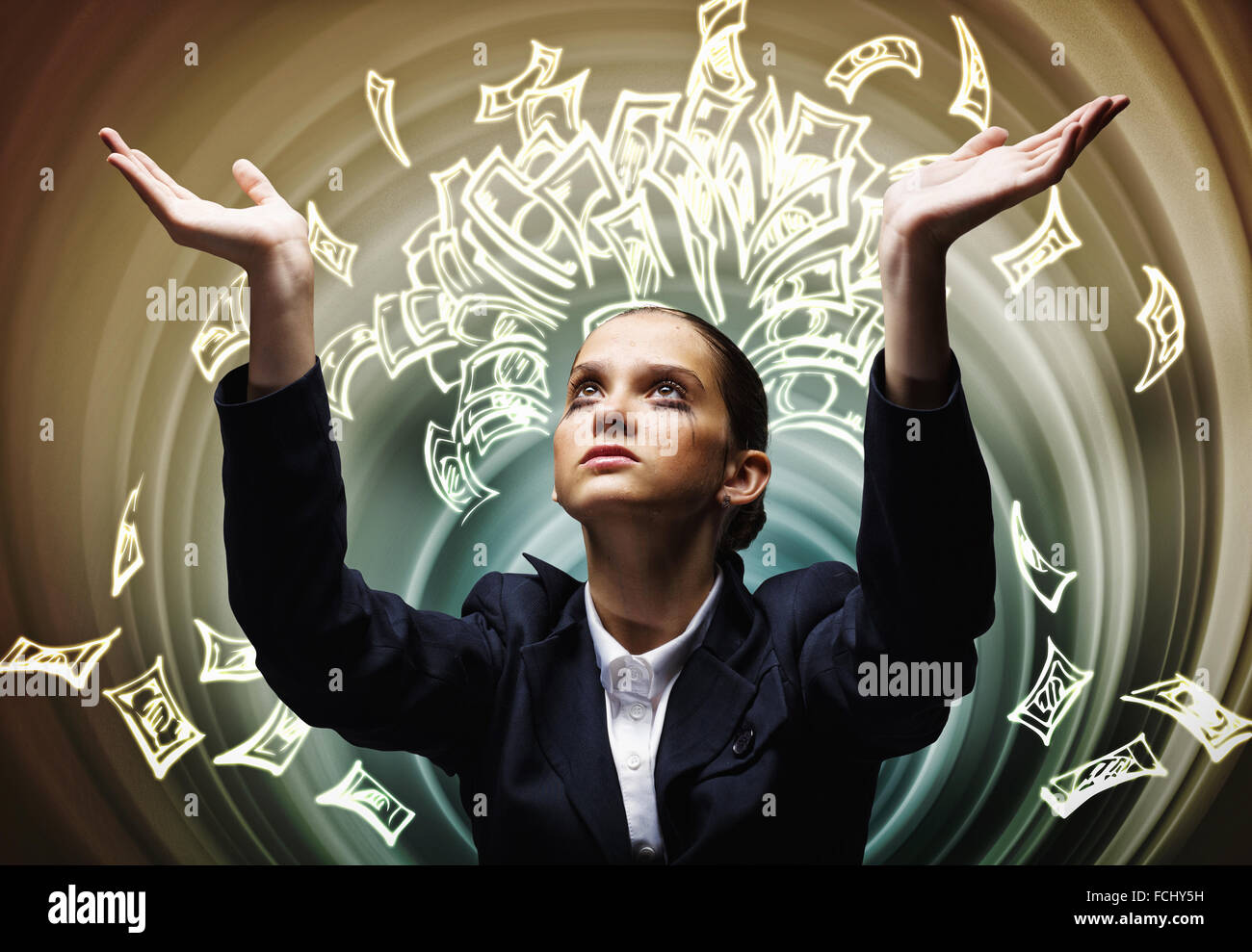 Young crying businesswoman praying on dollar symbol Stock Photo - Alamy