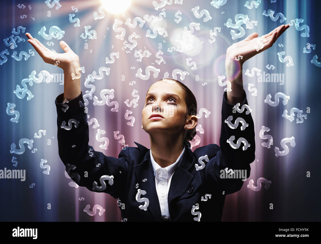 Young crying businesswoman praying on dollar symbol Stock Photo - Alamy