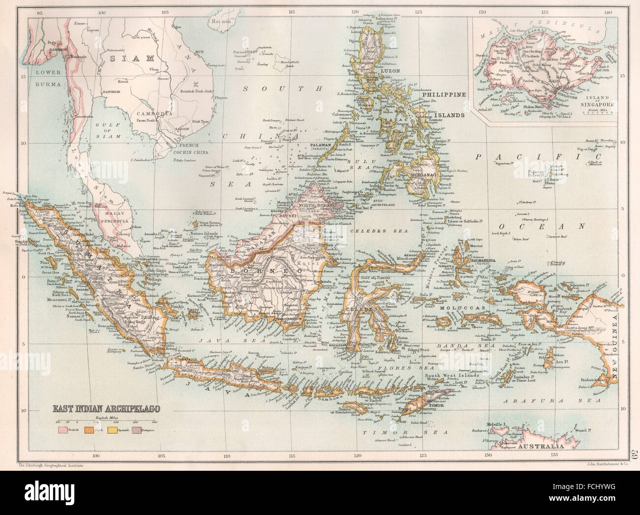 EAST INDIAN ARCHIPELAGO: Indonesia Philippines. Inset Singapore, 1891 ...