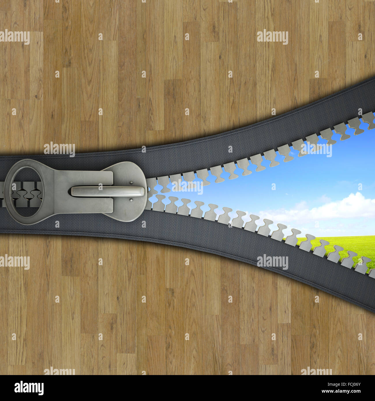 Conceptual image with opening zipper and blue sky Stock Photo - Alamy