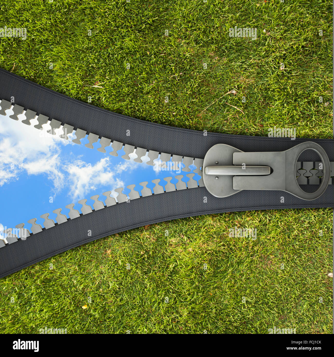 Conceptual image with opening zipper and blue sky Stock Photo - Alamy