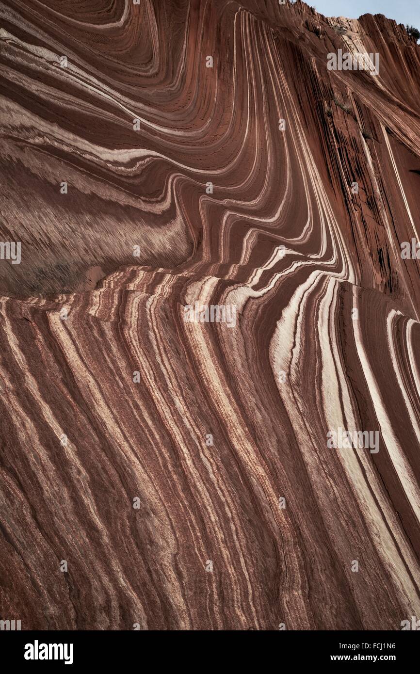 Parallel lines of eroded sandstone producing vivid colors make up the ...