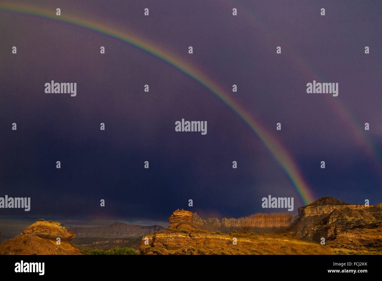 A rainbow appears at Zion National Park, Utah Stock Photo - Alamy