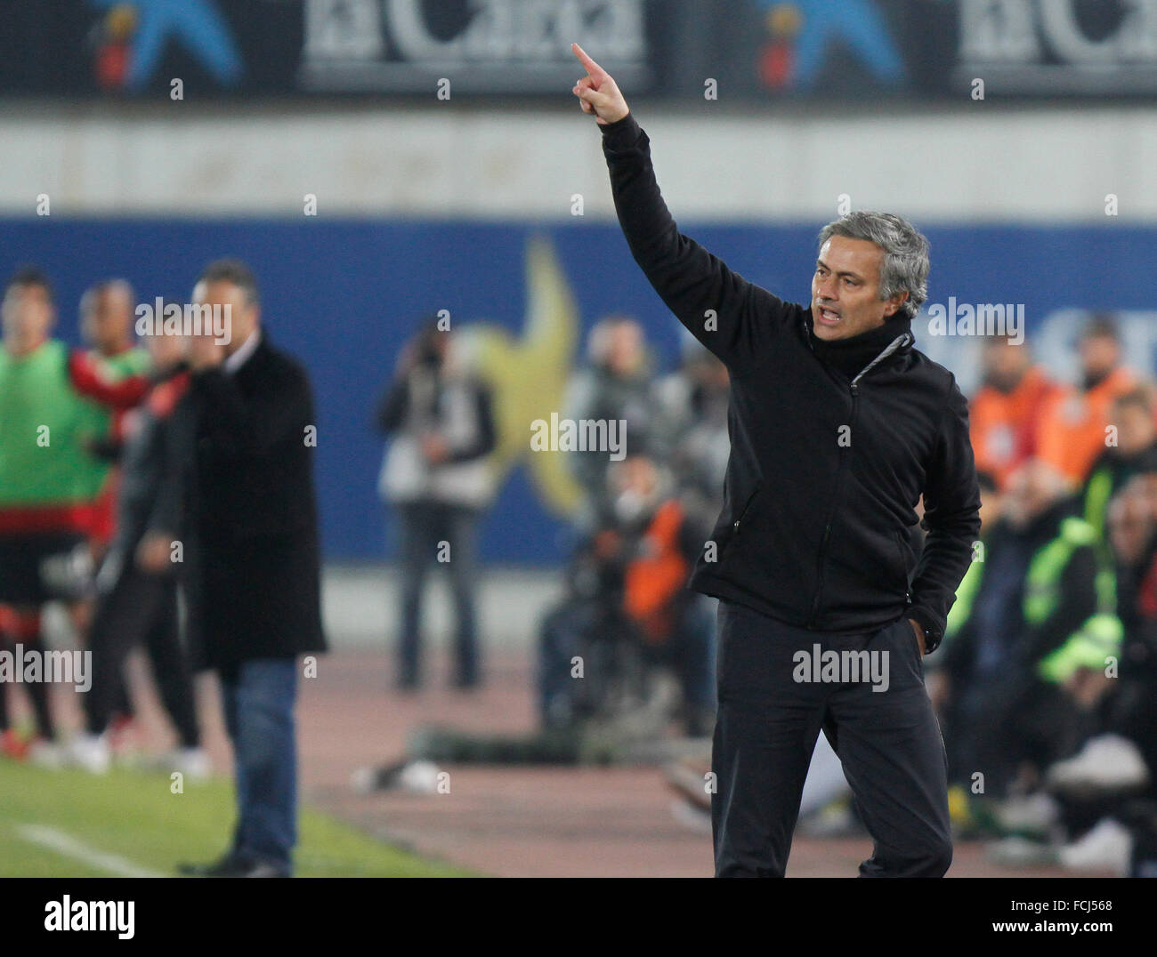 Portuguese soccer coach Jose mourinho gestures during a match in the ...