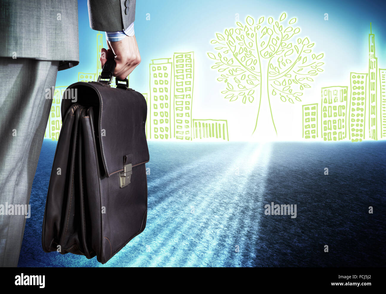 Rear view of businessman with suitcase in hand Stock Photo - Alamy