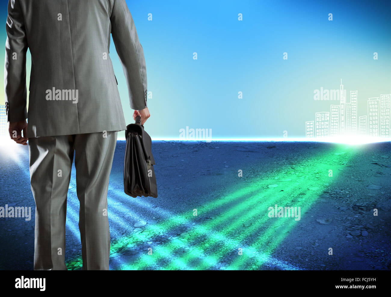 Bottom view of businessman with suitcase in hand Stock Photo - Alamy