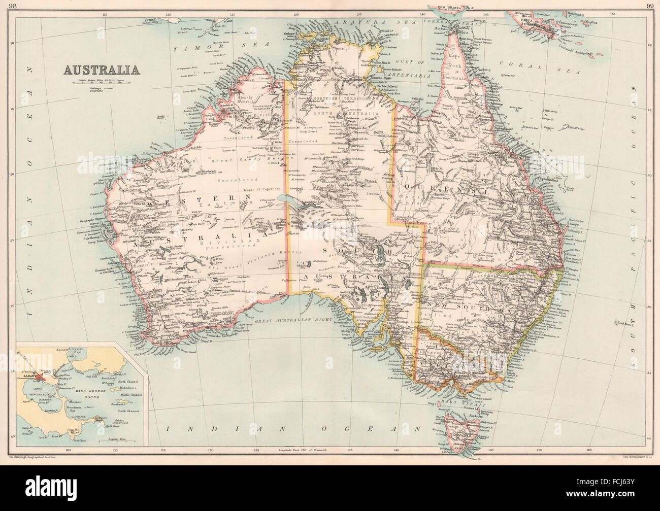 AUSTRALIA: Showing states & unexplored areas. Inset Albany, 1891 ...