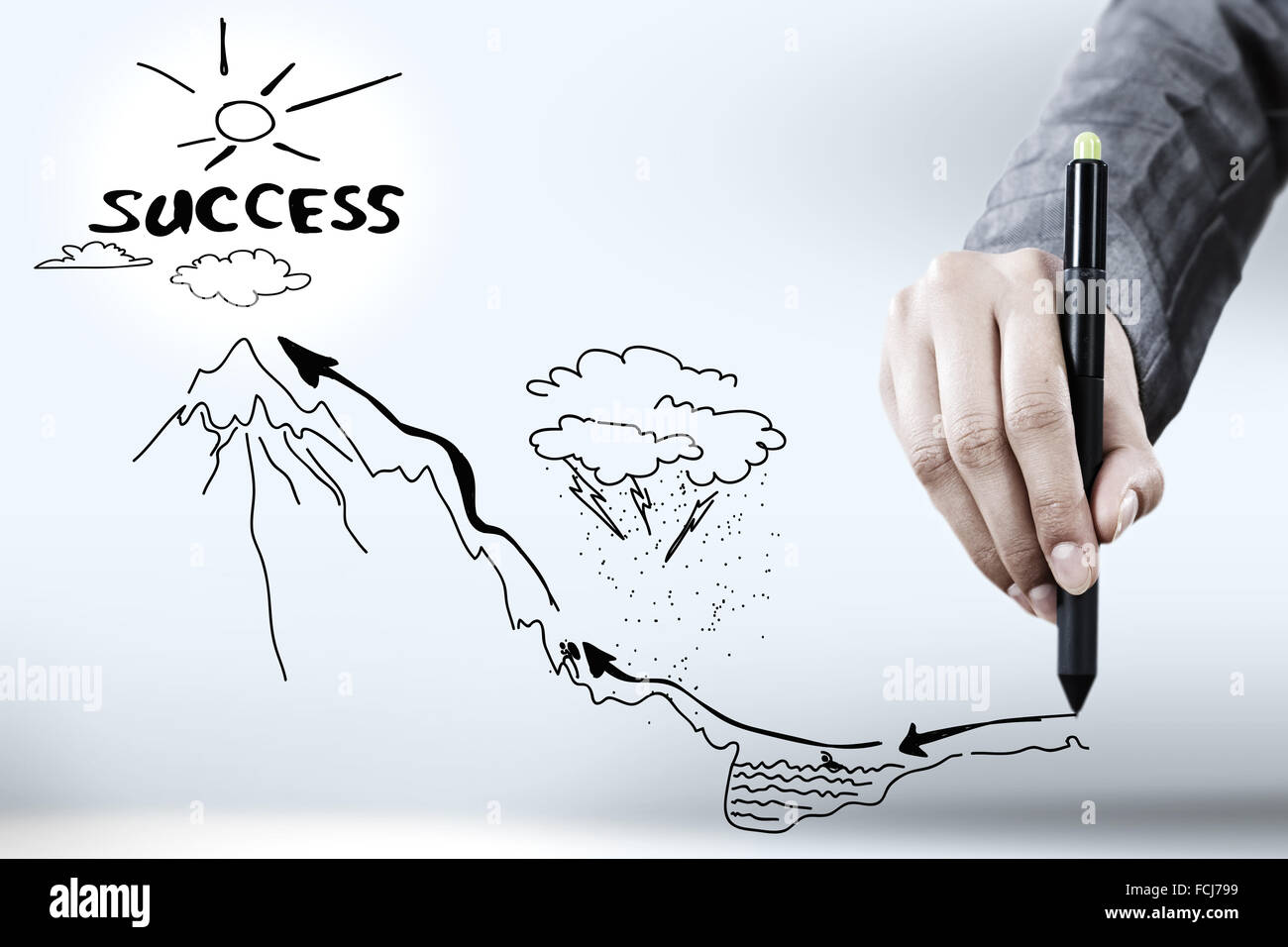 Close up of businessman hand drawing business sketches Stock Photo - Alamy