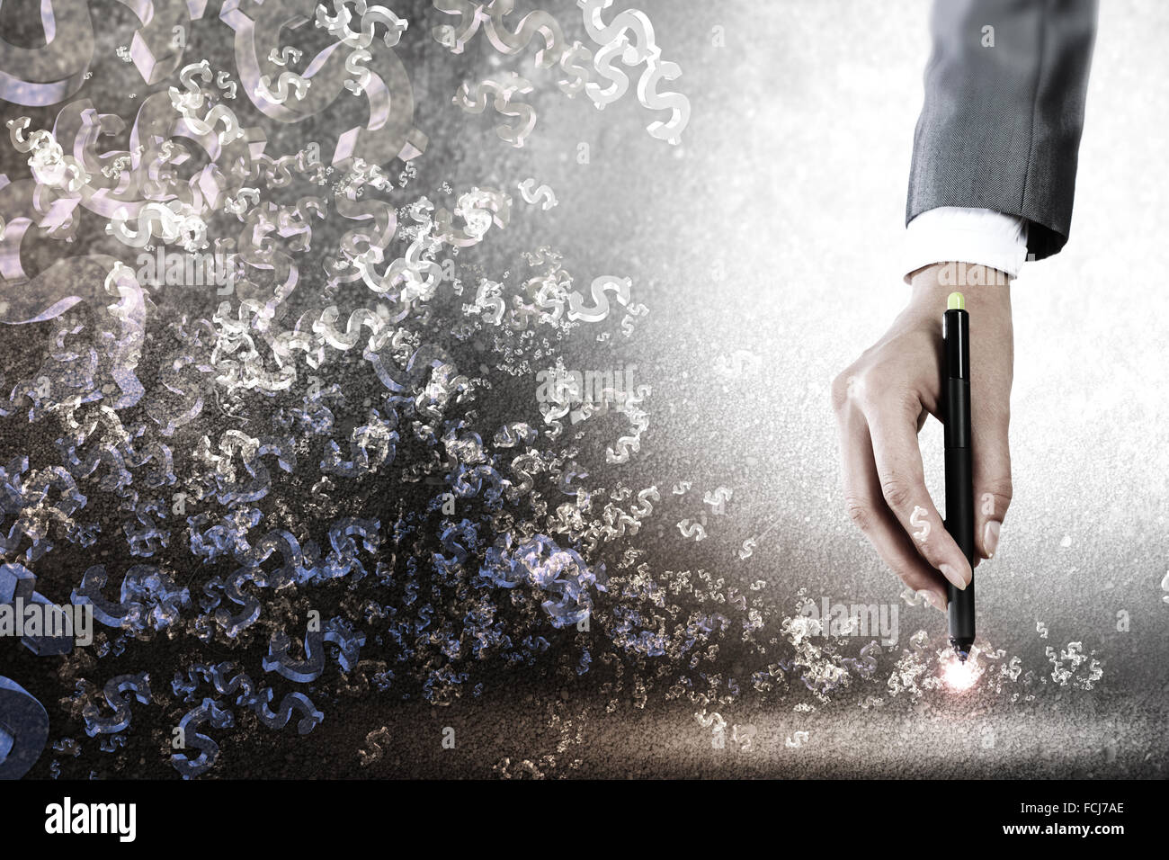 Close up of businessman hand drawing dollar signs Stock Photo - Alamy