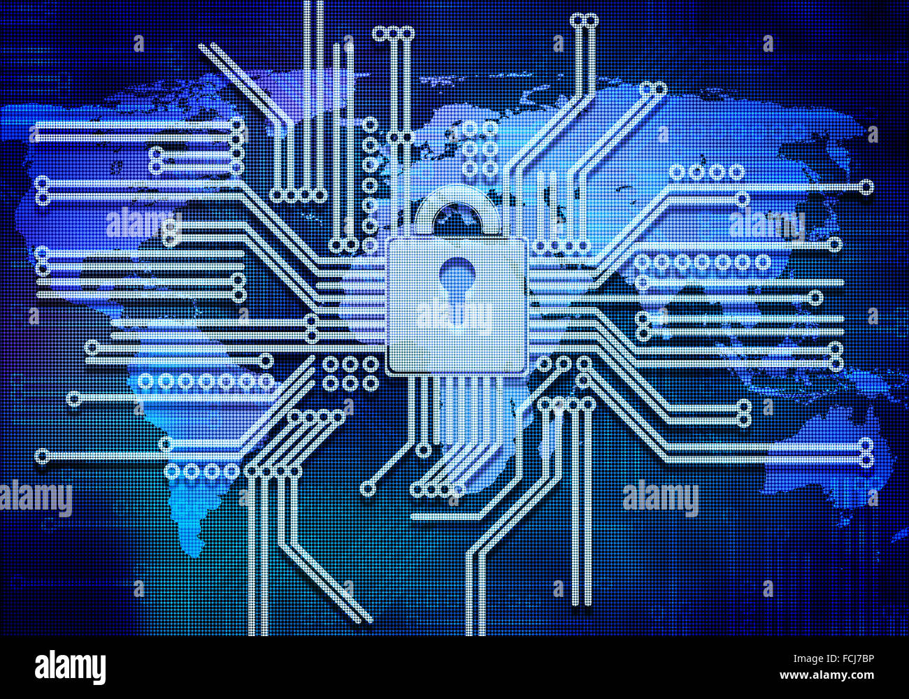 Conceptual digital image of lock on circuit background Stock Photo - Alamy