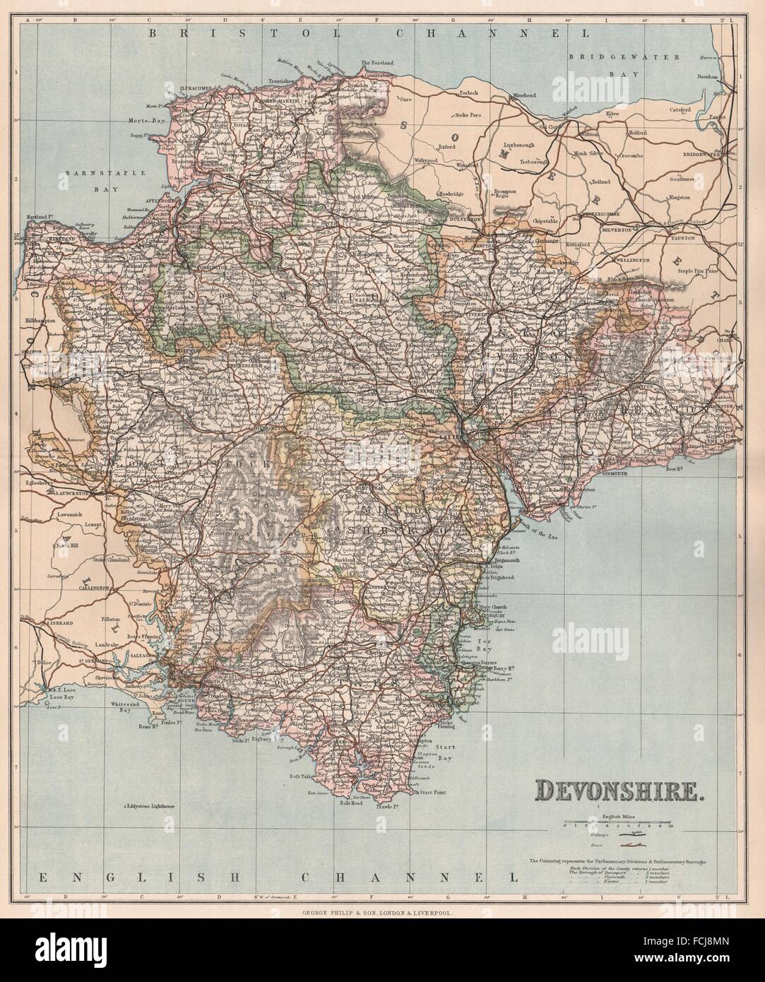 DEVONSHIRE: Devon. County map. Divisions & parliamentary boroughs ...