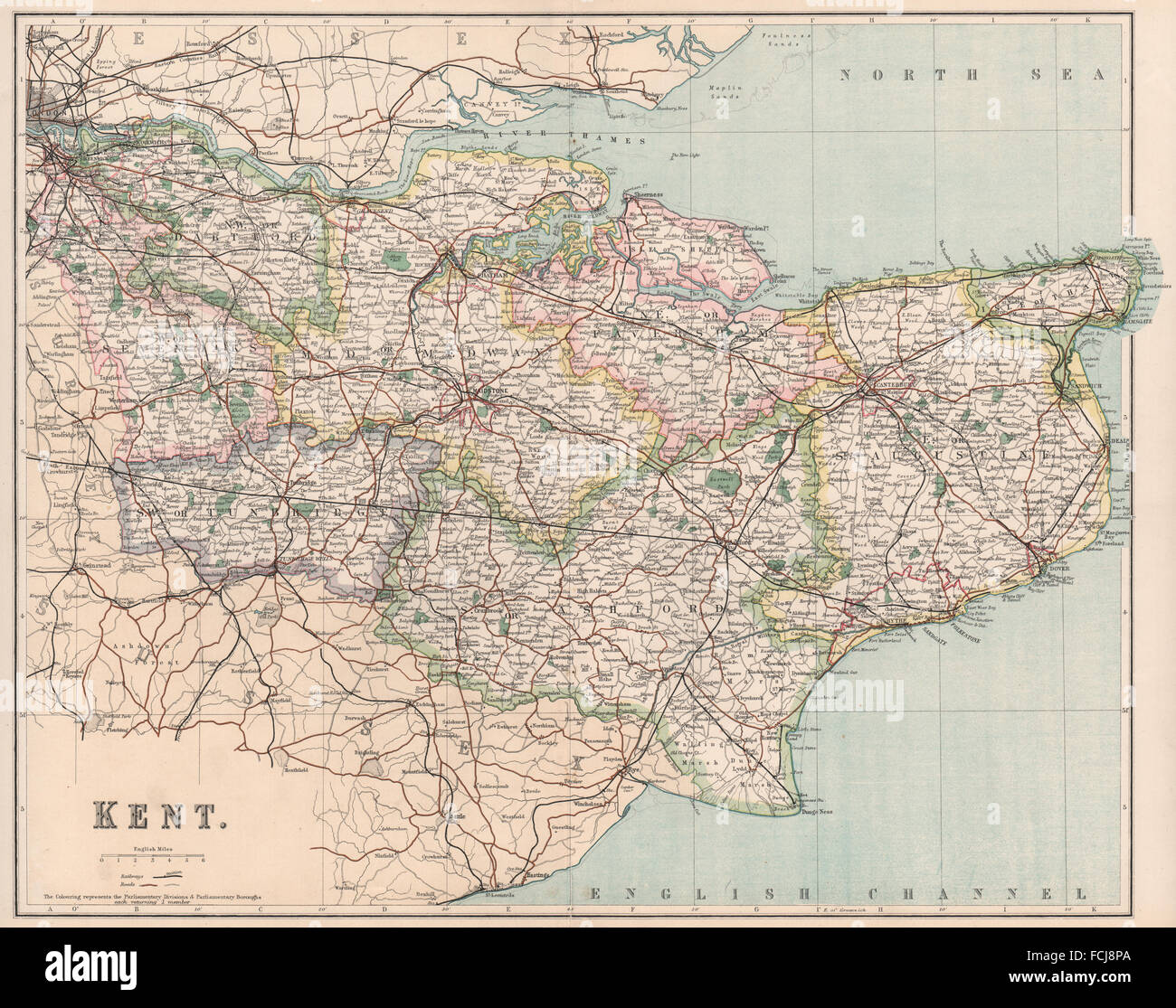 KENT: County map showing divisions & parliamentary boroughs. PHILIP ...
