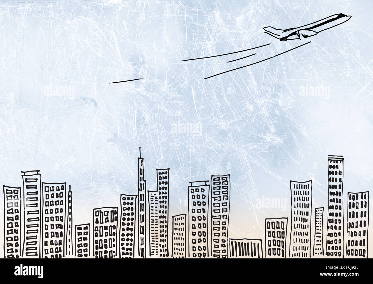Background image of airplane flying above city Stock Photo - Alamy