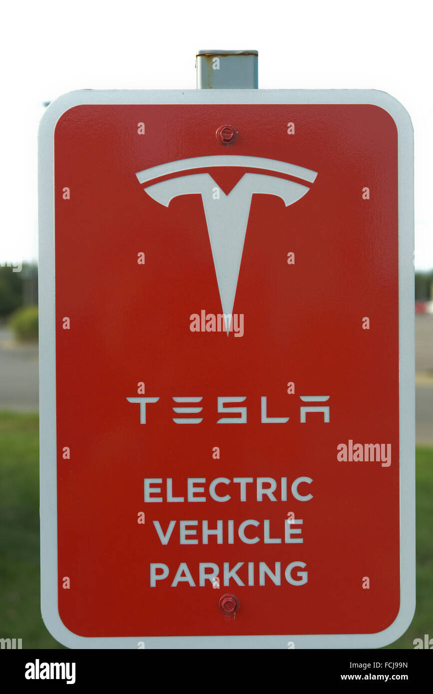 Tesla supercharger station parking sign hi-res stock photography and ...