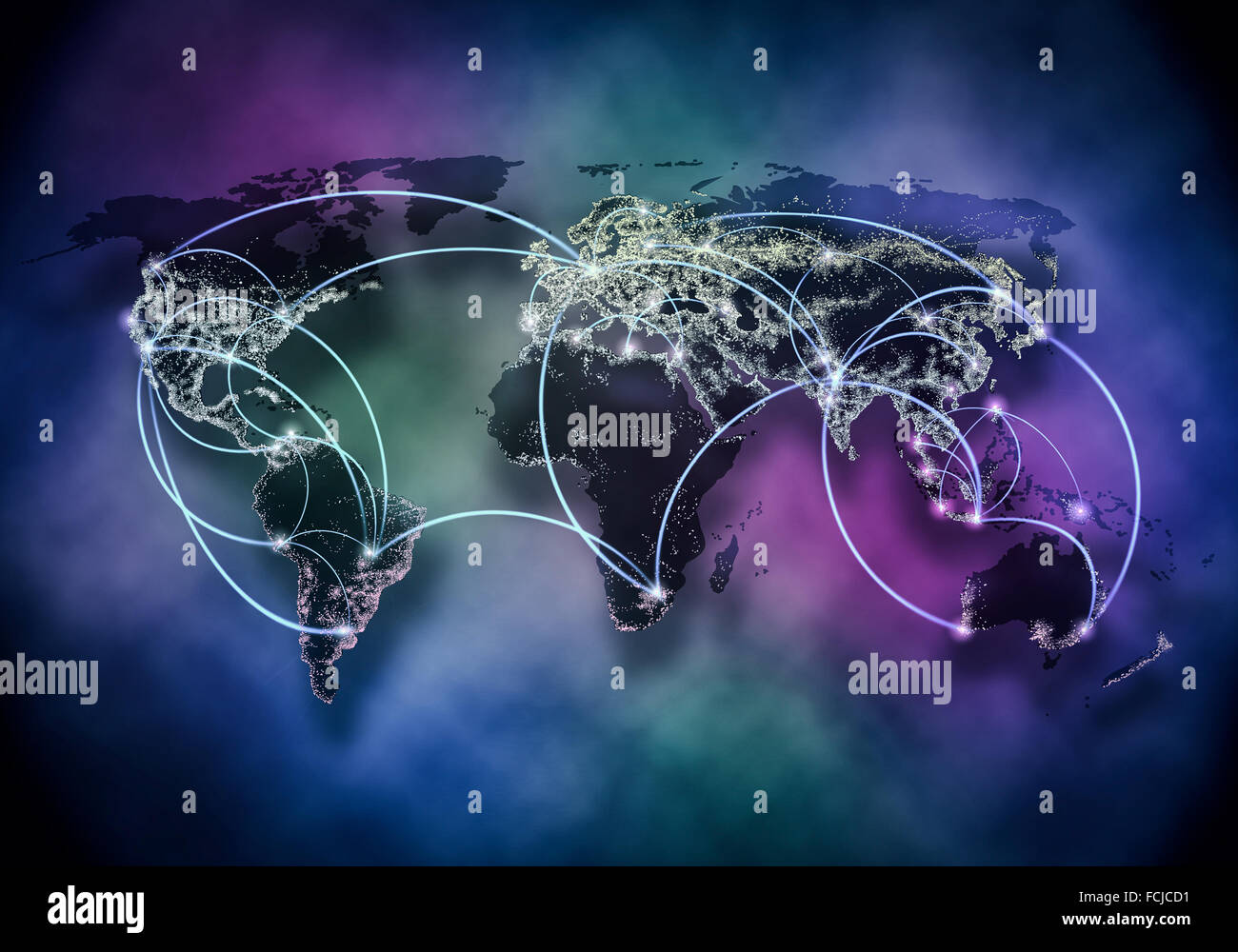 Background image with world map and connection lines Stock Photo - Alamy