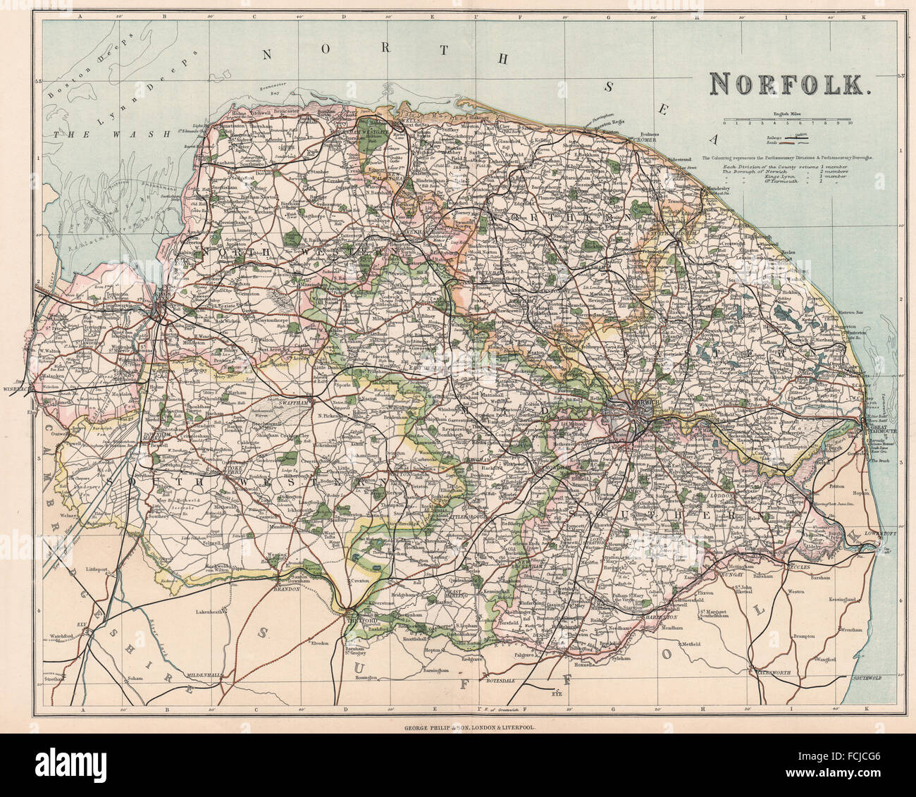NORFOLK: County map showing divisions & parliamentary boroughs. PHILIP ...