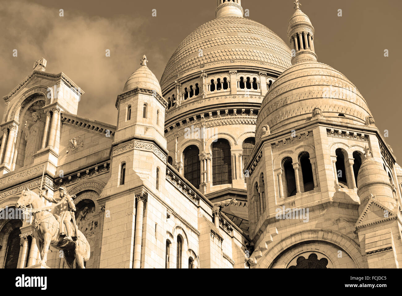 Sacre Coeur Church and Basilica, Paris France, sepia toning Stock Photo ...