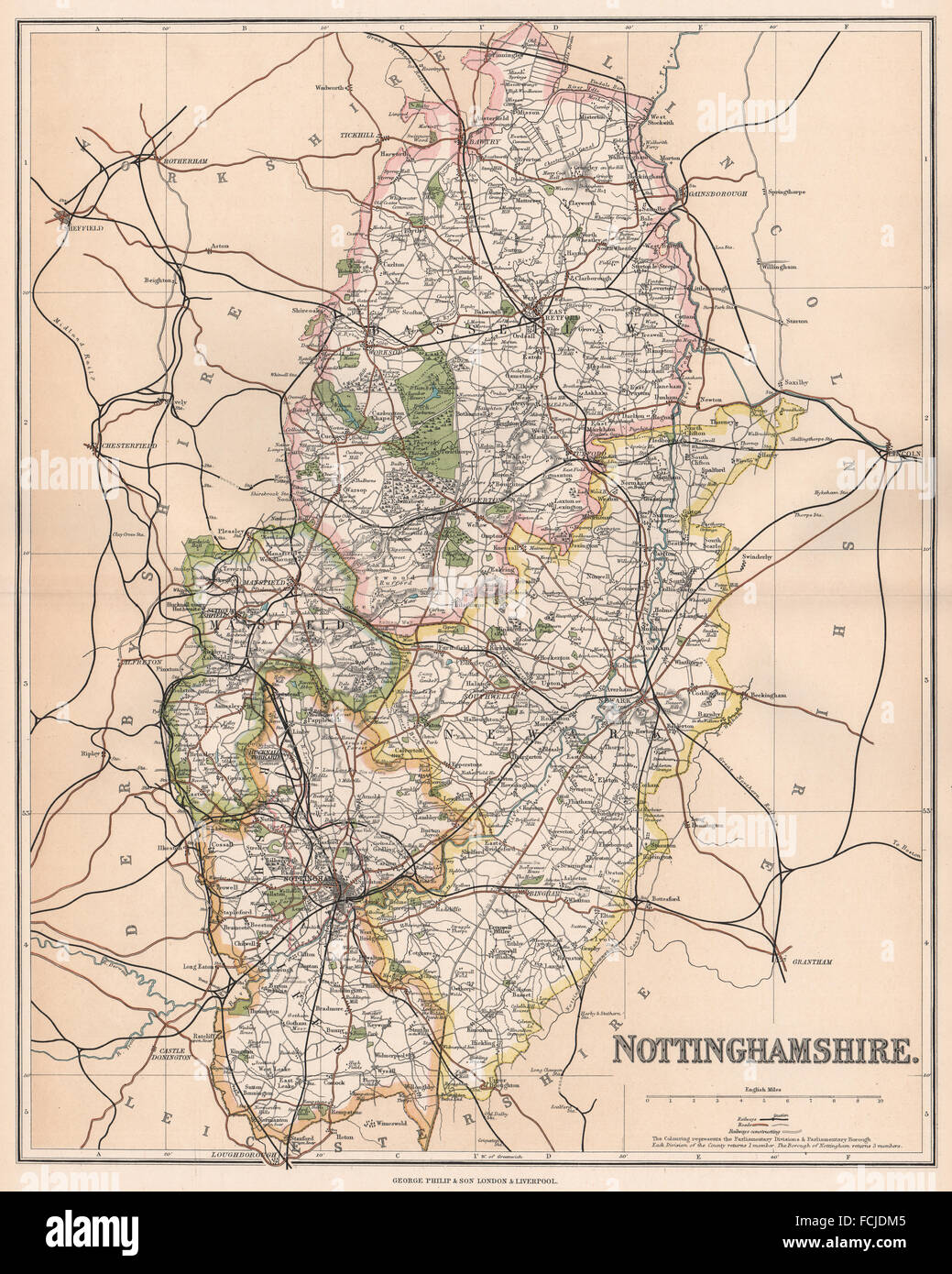NOTTINGHAMSHIRE: County map. Newark Bassetlaw Mansfield Rushcliffe ...