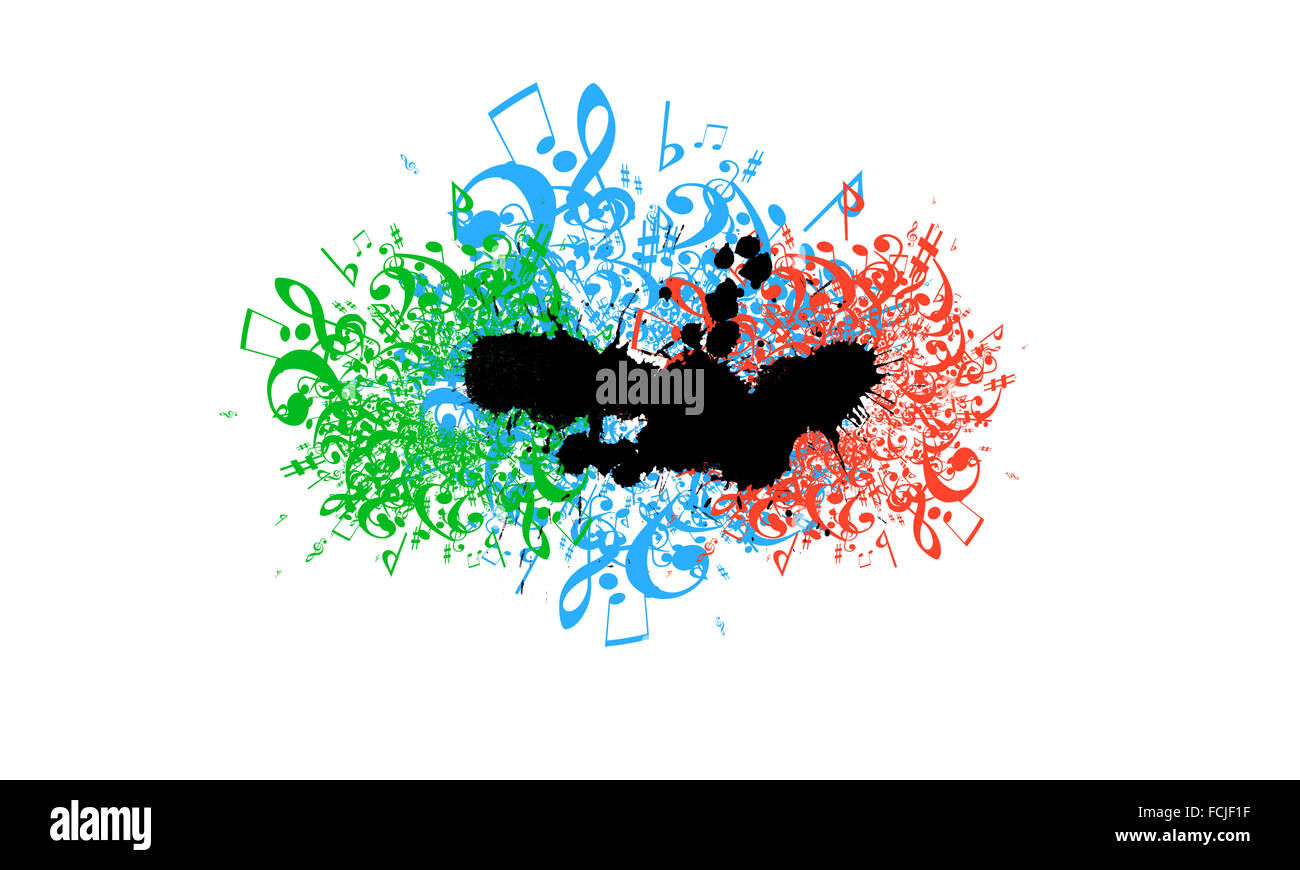 Background image with colorful splashes and music signs Stock Photo - Alamy