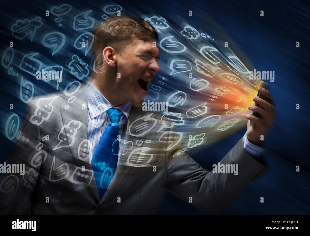 Angry businessman screaming furiously in mobile phone Stock Photo - Alamy
