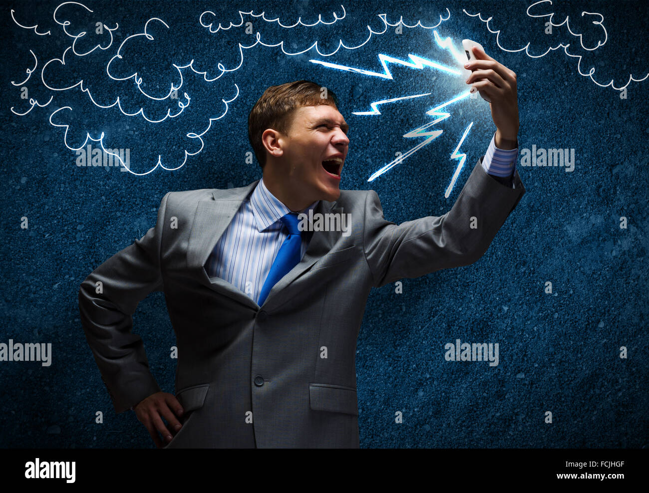 Angry businessman screaming furiously in mobile phone Stock Photo - Alamy