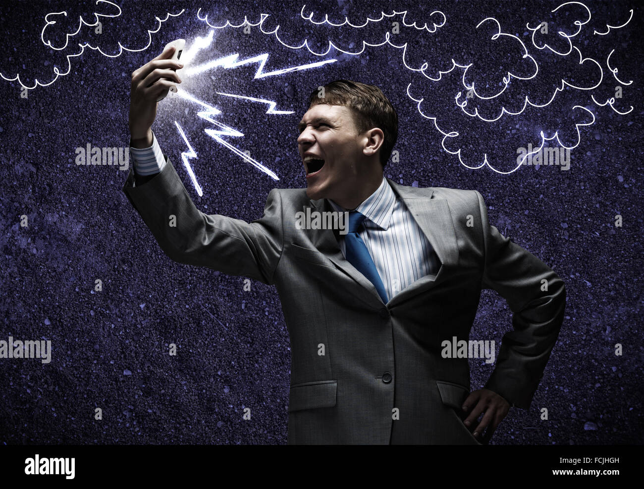 Angry businessman screaming furiously in mobile phone Stock Photo - Alamy