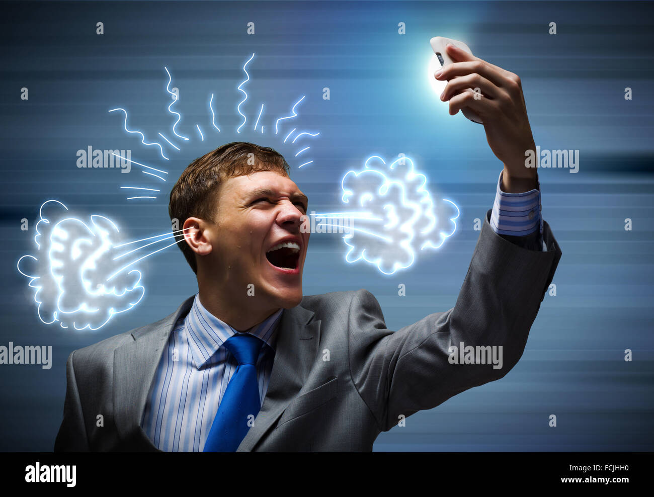 Angry businessman screaming furiously in mobile phone Stock Photo - Alamy