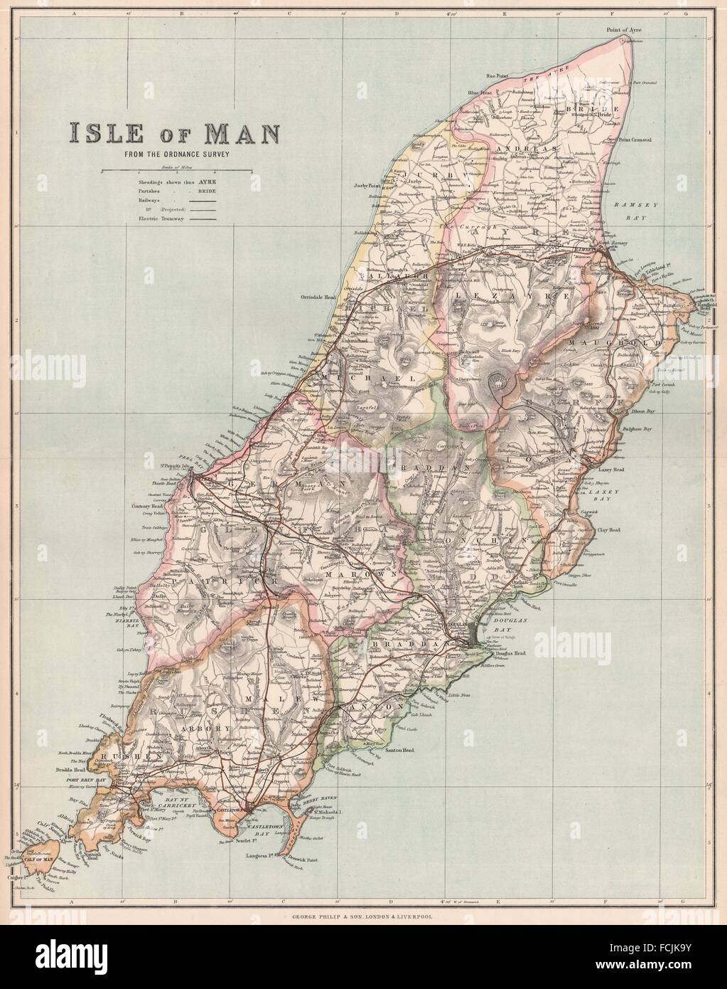 ISLE OF MAN: Showing sheadings, parishes & railways. PHILIP, 1902 ... ISLE OF MAN: Showing sheadings, parishes & railways. PHILIP, 1902 ...