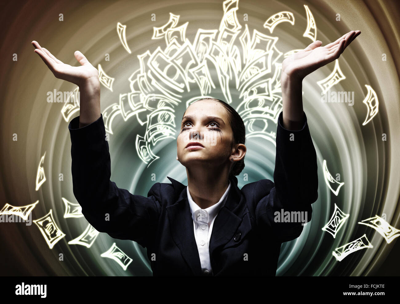 Young businesswoman in tears praying and falling money Stock Photo - Alamy