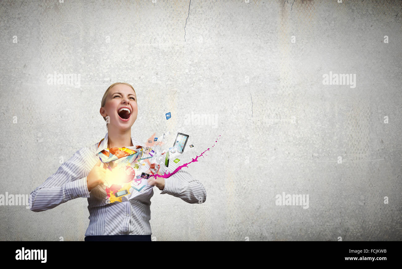 Woman tearing open shirt hi-res stock photography and images - Alamy