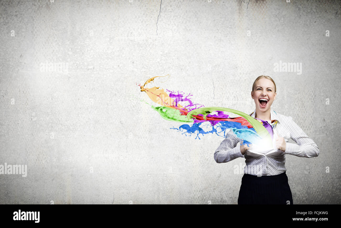 Woman tearing open shirt hi-res stock photography and images - Alamy