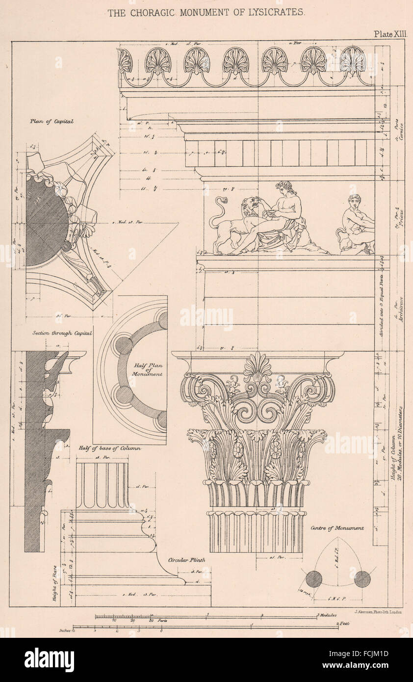 CLASSICAL ARCHITECTURE: The Choragic monument of Lysicrates, old print ...