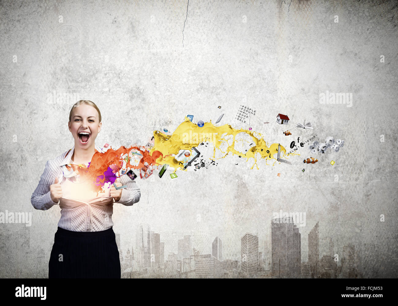 Woman tearing open shirt hi-res stock photography and images - Alamy