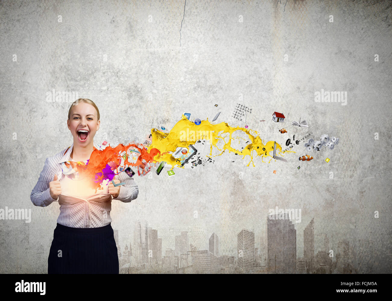 Woman tearing open shirt hi-res stock photography and images - Alamy