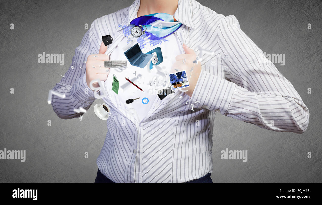 Woman tearing open shirt hi-res stock photography and images - Alamy