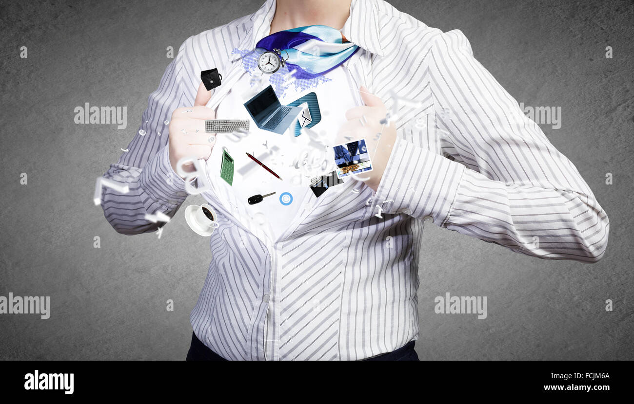 Woman tearing open shirt hi-res stock photography and images - Alamy