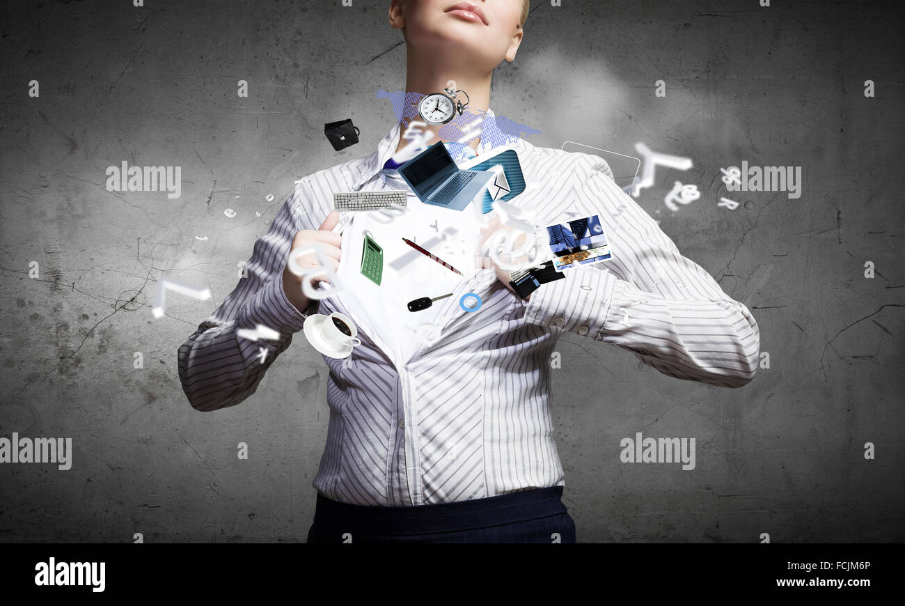 Woman tearing open shirt hi-res stock photography and images - Alamy