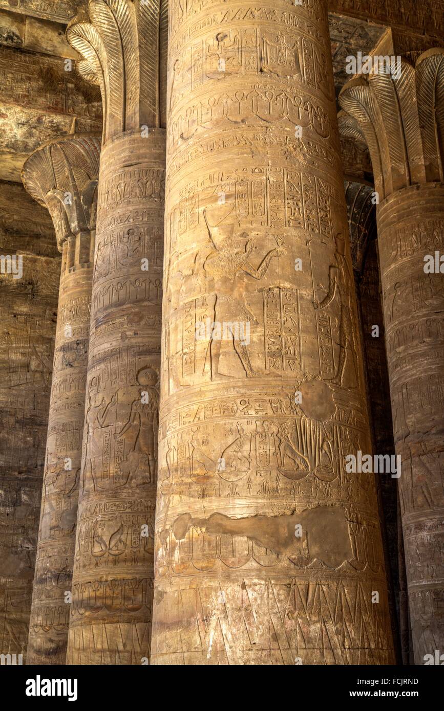 Columns in the Hypostyle Hall, Temple of Horus, Edfu, Egypt Stock Photo ...