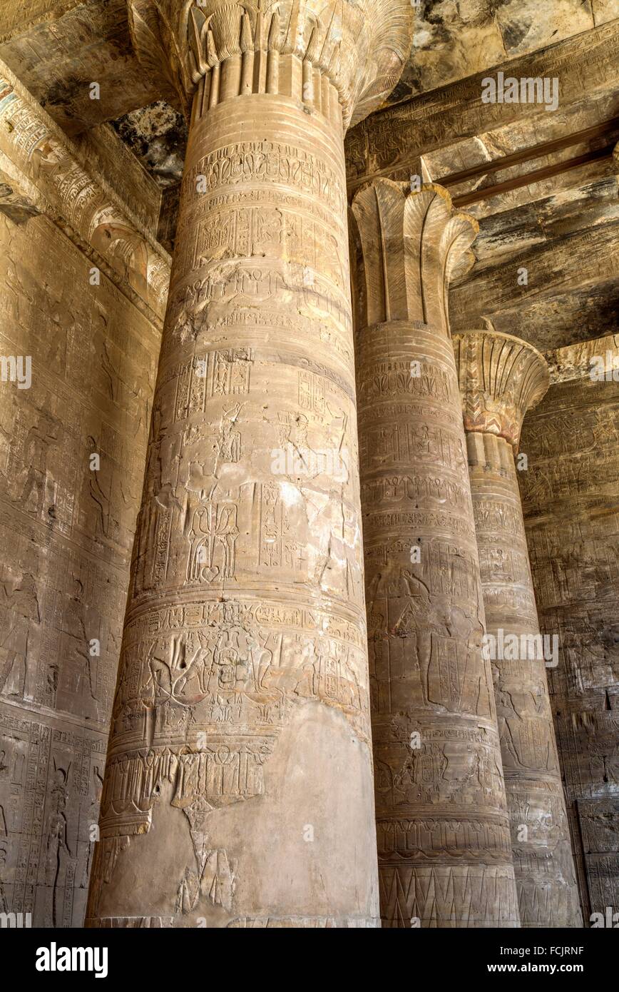 Columns in the Hypostyle Hall, Temple of Horus, Edfu, Egypt Stock Photo ...