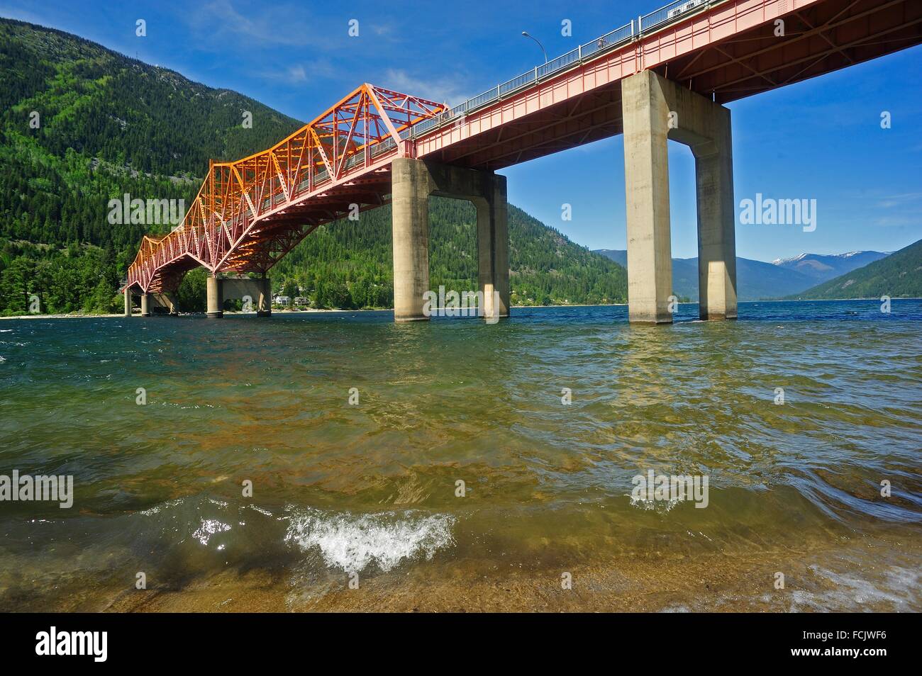 West Arm Bridge or Orange Bridge over West Arm of Kootenay Lake, Nelson ...