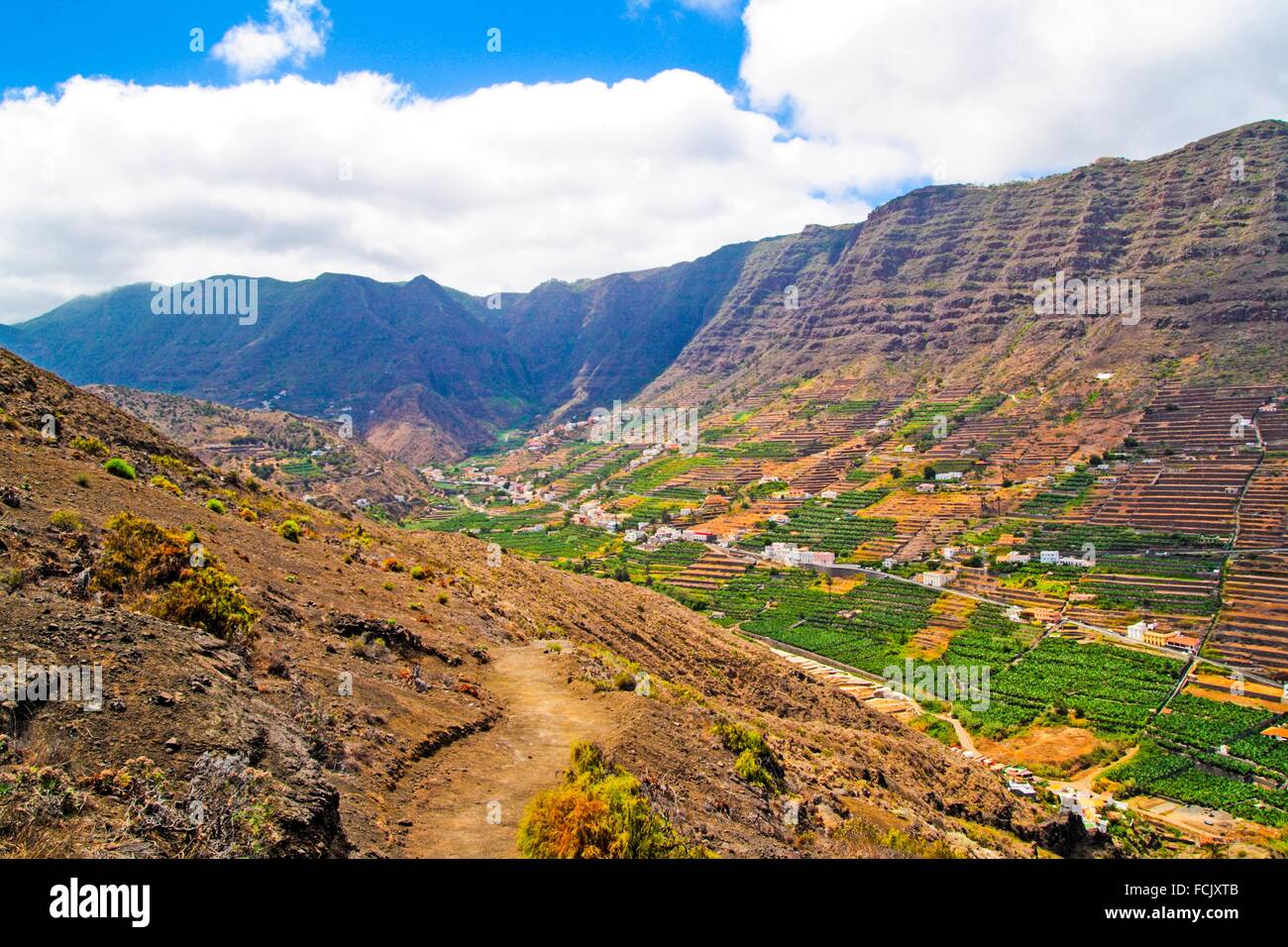 Landscape view of Hermigua valley and municipality. La Gomera island Stock Photo - Alamy