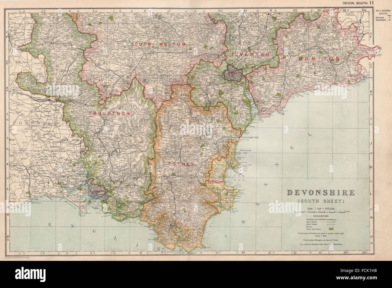 DEVONSHIRE (SOUTH) : Parliamentary divisions. Parks. Devon. BACON, 1936 ...