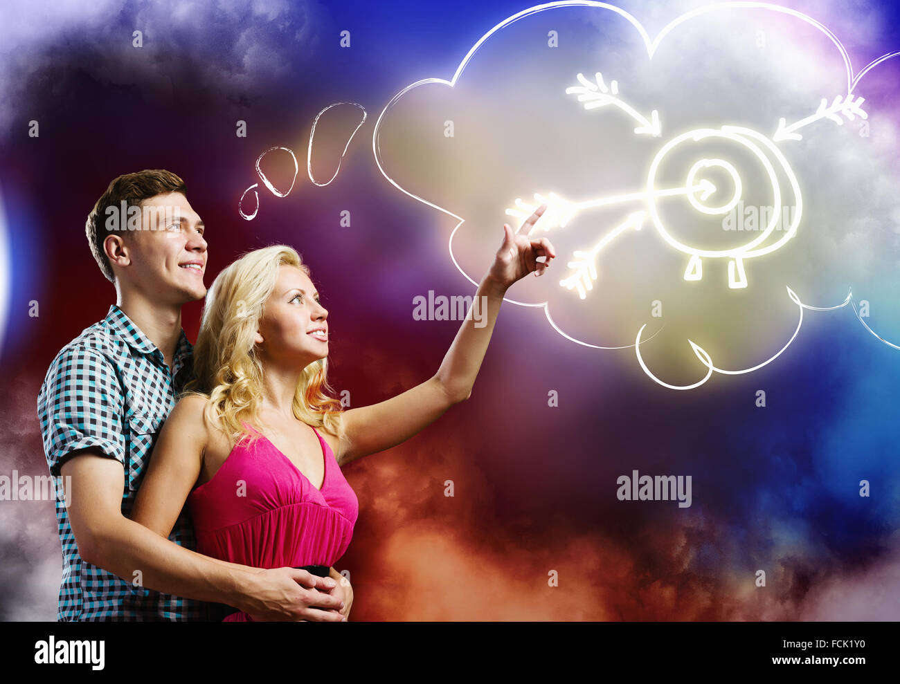 Young happy couple dreaming about future successful life Stock Photo ...