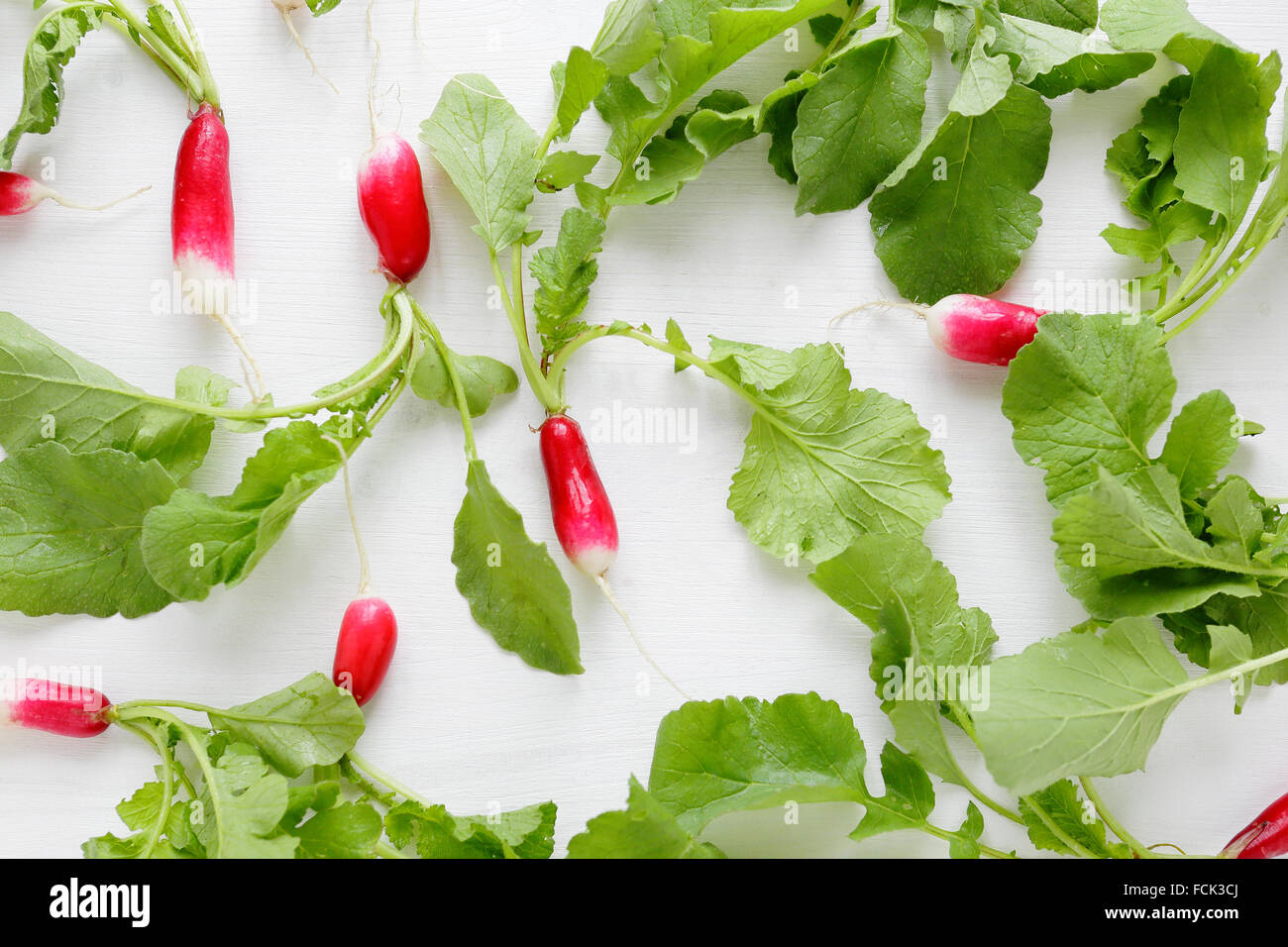 young radishes on white background, food top view Stock Photo - Alamy