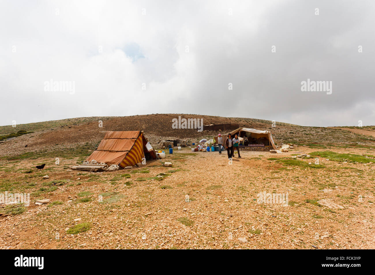 Female goat shepherds and their tents in the mountains, Lebanon Stock ...