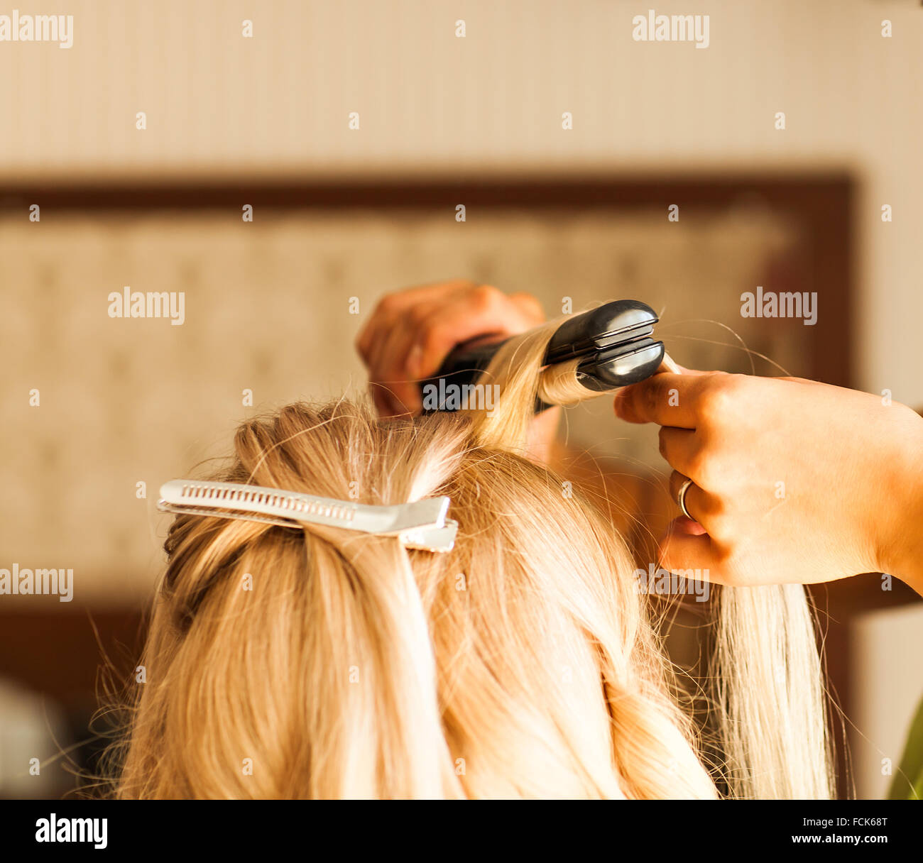 bride getting ready for wedding in hair dressing saloon Stock Photo - Alamy