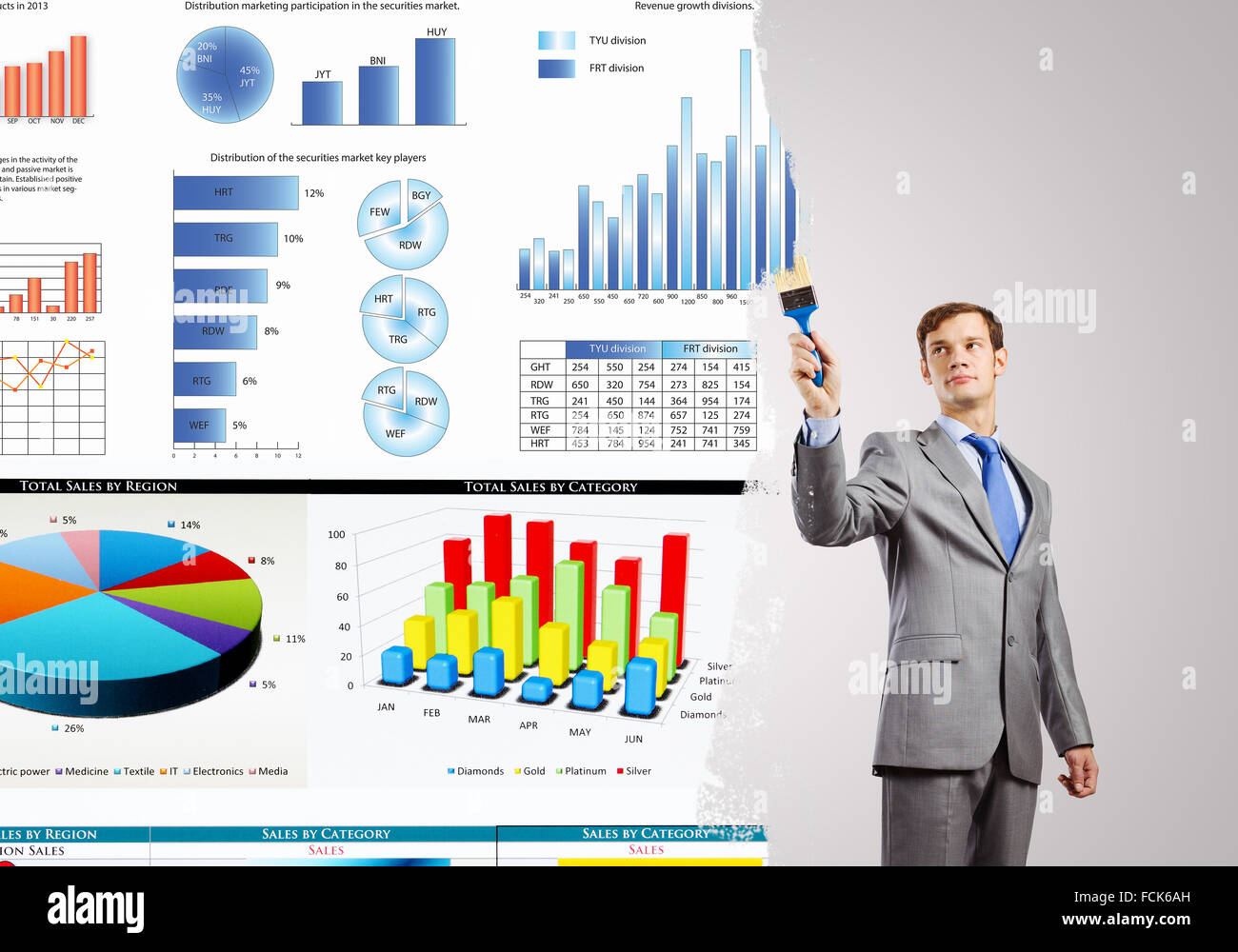 Young businessman painting graphs and diagrams with brush Stock Photo ...