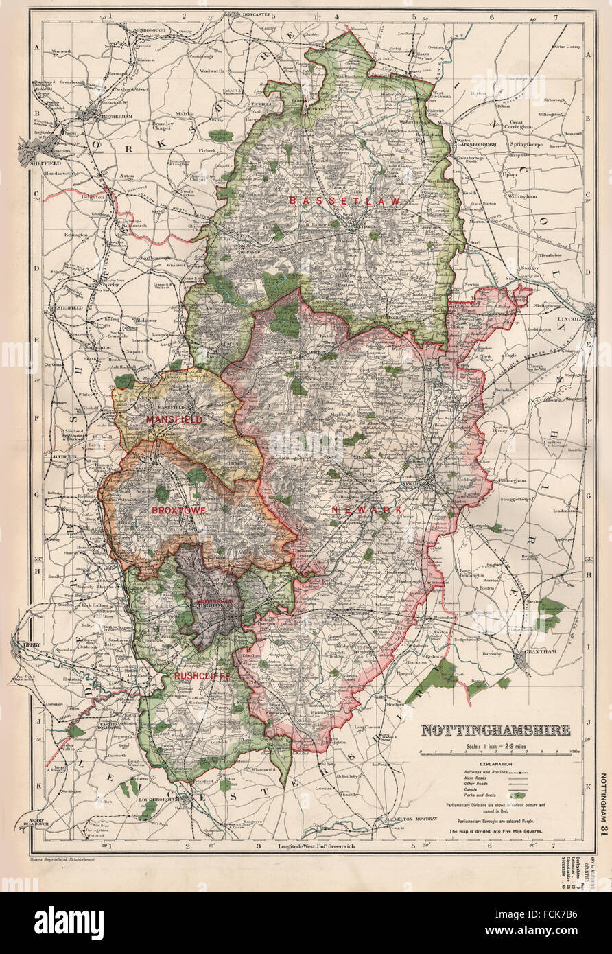 NOTTINGHAMSHIRE:Showing Parliamentary divisions,boroughs & parks.BACON ...