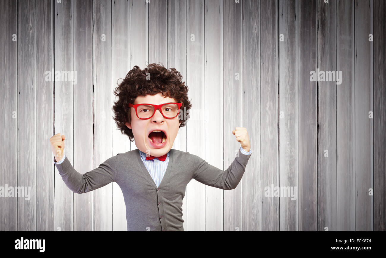 Funny young man with big head screaming emotional Stock Photo - Alamy